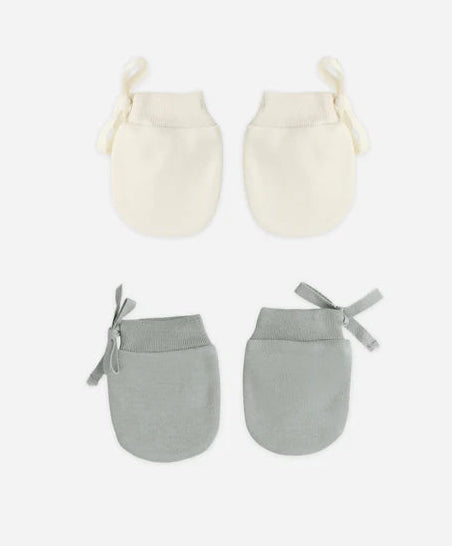 Quincy Mae No Scratch Mittens || Steel Blue + Natural – www.bebebits.com.au